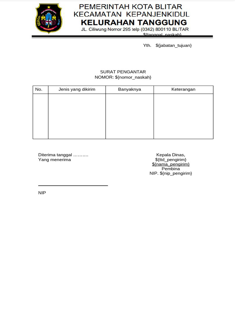 Master Surat Pengantar Kelurahan Tanggung | PDF
