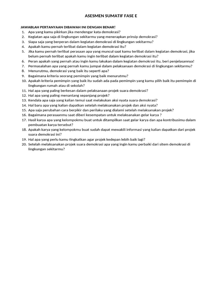 Asesmen Sumatif Fase e | PDF