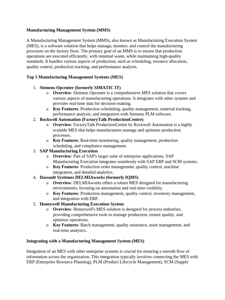 Overview of Manufacturing Management Systems | PDF | Internet Of Things ...
