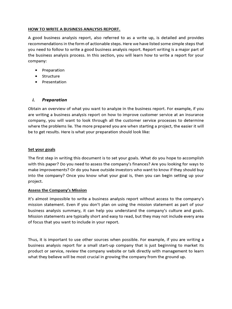Business Analysis Report Writing Guide | PDF | Business Analysis ...
