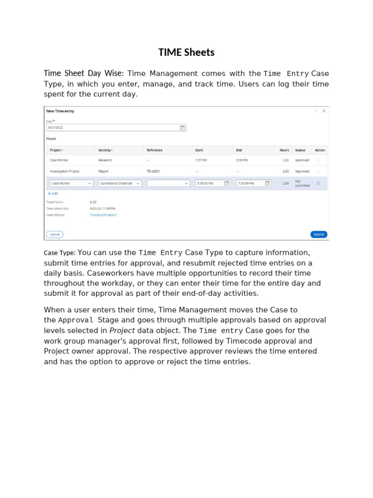 TIME Sheets Mock up screens | PDF