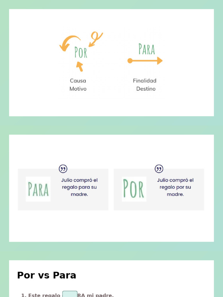 Usos de "Por" y "Para" en Español | PDF