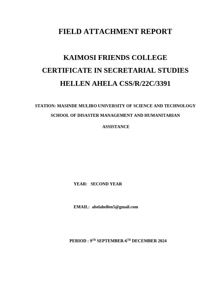 Secretarial Studies Attachment Report | PDF | Emergency Management ...