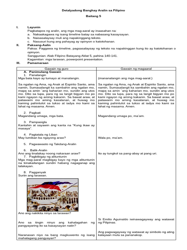 DLP FILIPINO 5 Paggawa NG Timeline Pagsasalaysay NG Teksto Na ...