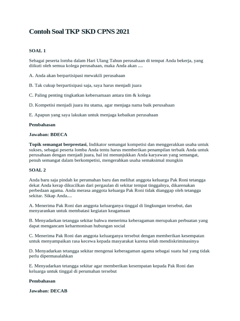 CONTOH SOAL TKP SKD | PDF
