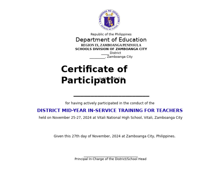 CERTIFICATE OF PARTICIPATION SAMPLE (INSET) | PDF