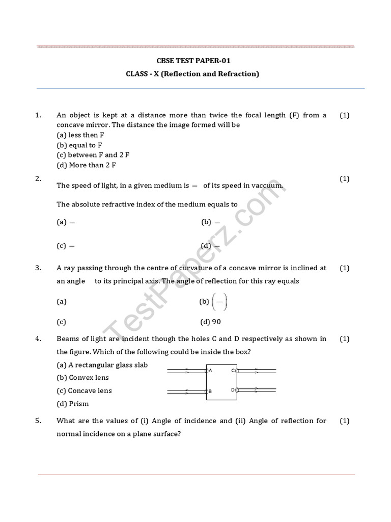 Reflection and Refraction Imp Questions Paper 1 | PDF | Atomic | Waves