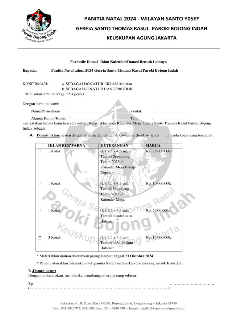 Form Donasi Iklan Kalender - Donasi Lainnya | PDF