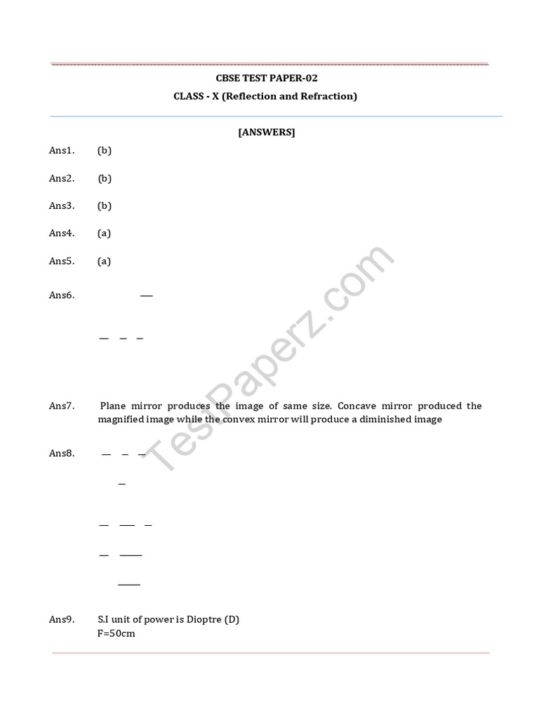 Reflection and Refraction Imp Questions Paper 2 Solutions | PDF ...
