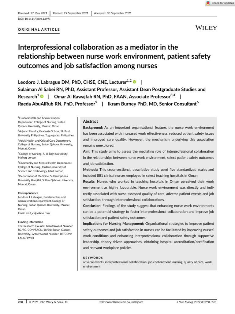 Nurses' Work Environment & Safety | PDF | Nursing | Patient Safety