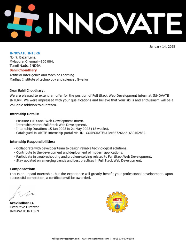 Full Stack Web Development Internship Offer | PDF