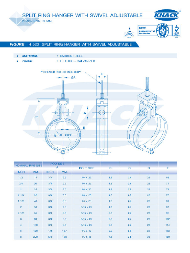 Split Ring Hanger With Swivel Addjustable H-523-1 | PDF
