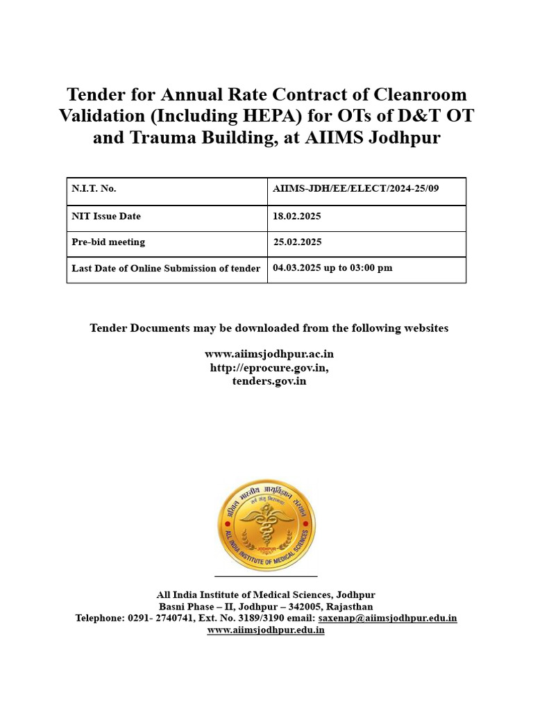 Cleanroom Validation Tender AIIMS Jodhpur | PDF | Legal Liability ...