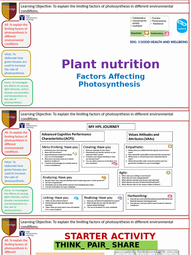 Lesson PPT Plant Nutrition - Lesson 3 Photosynthesis - Factors | PDF ...