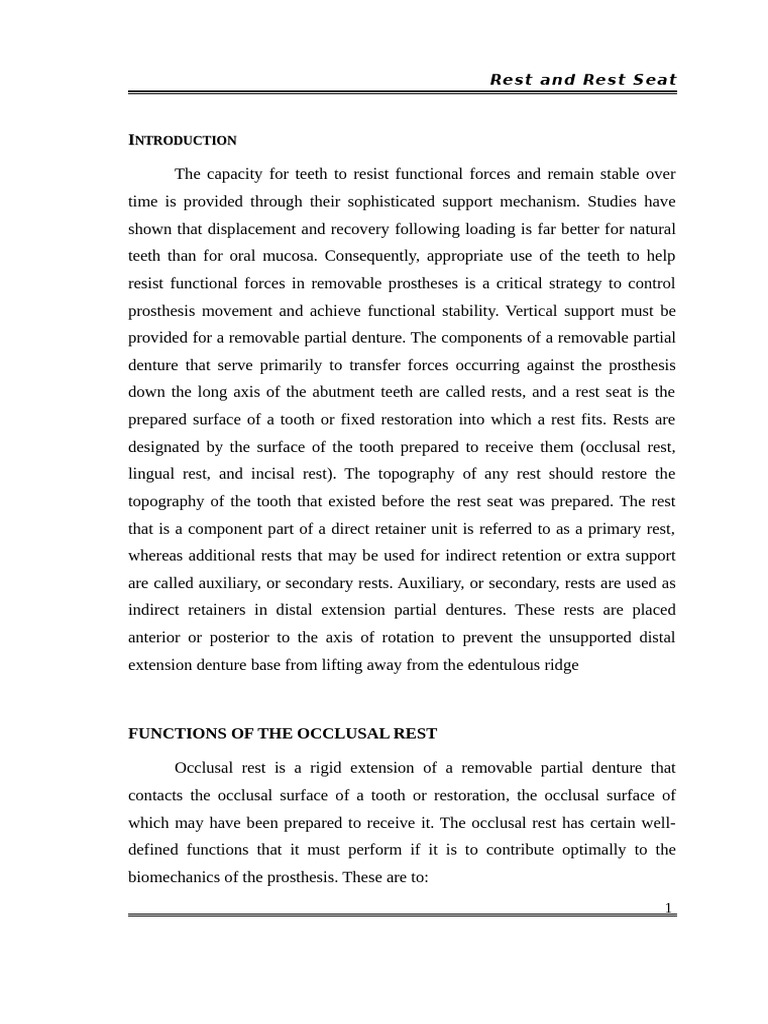 Rest and Rest seat | PDF | Dental Anatomy | Dentures