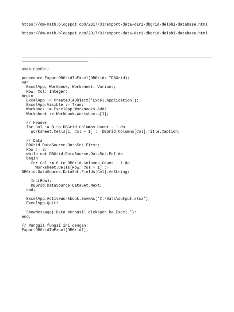 Dbgrid Toexcel | PDF