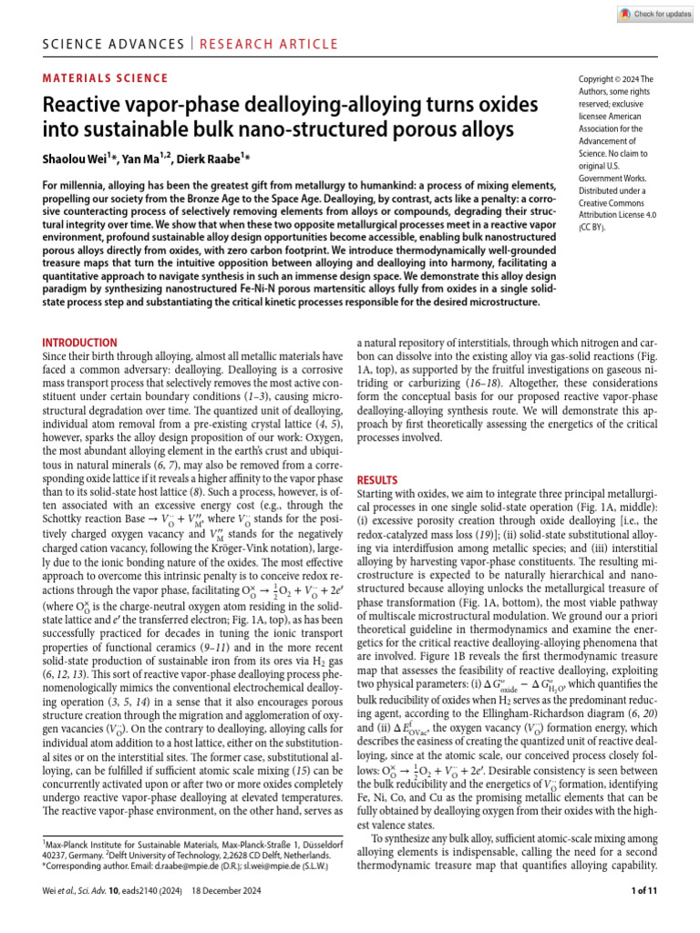 1 Step Alloys - Reactive Alloying, Dealloying and Reduction | PDF ...
