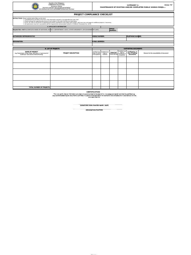 COMELEC Project Compliance Checklist | PDF | Signature