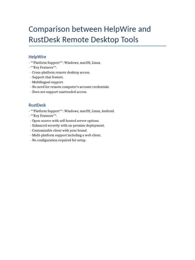 HelpWire vs RustDesk Comparison | PDF