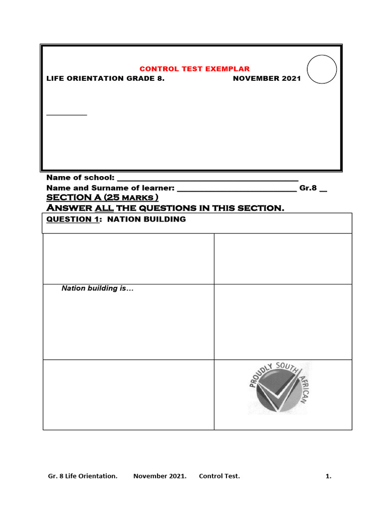 Grade 8 Life Orientation Control Test 2021 | PDF | Reading ...