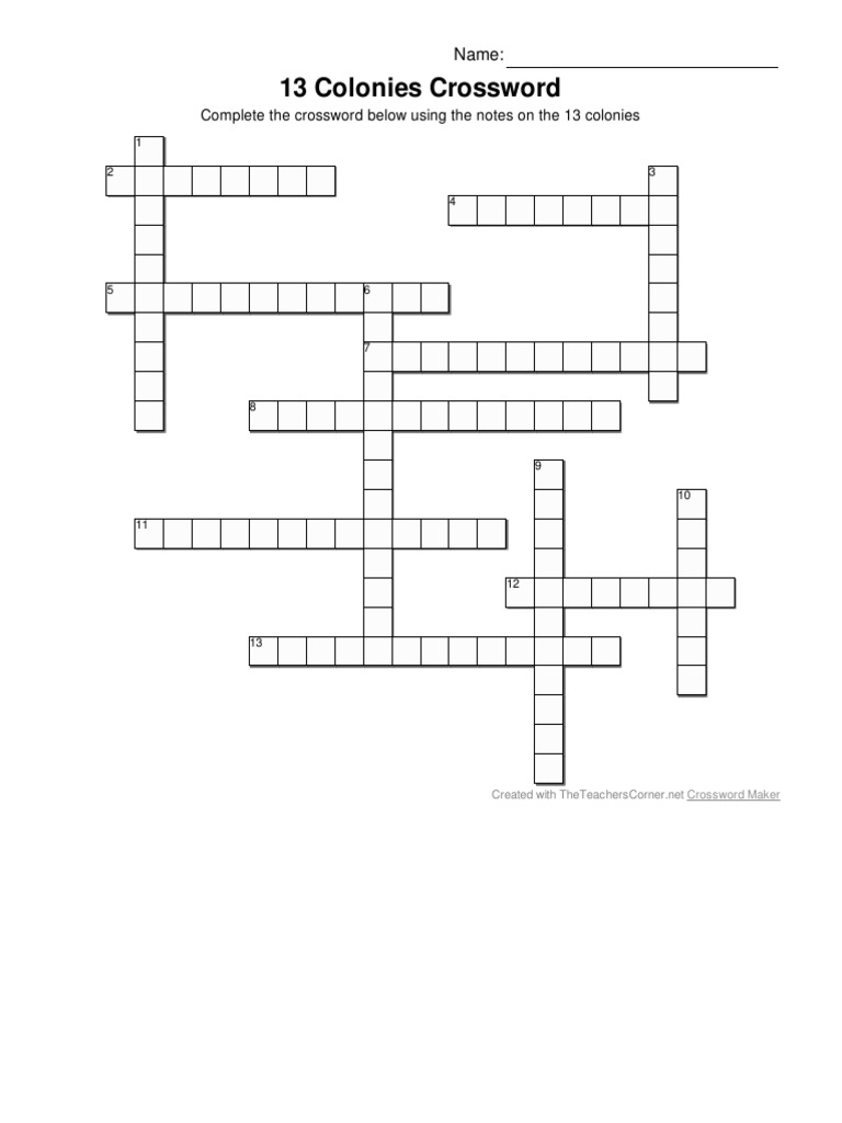 13 Colonies Crossword Puzzle | PDF