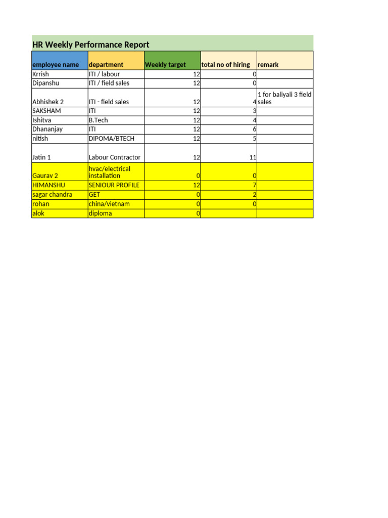 Performance Report of HR From 30dec To 4 Jan | PDF