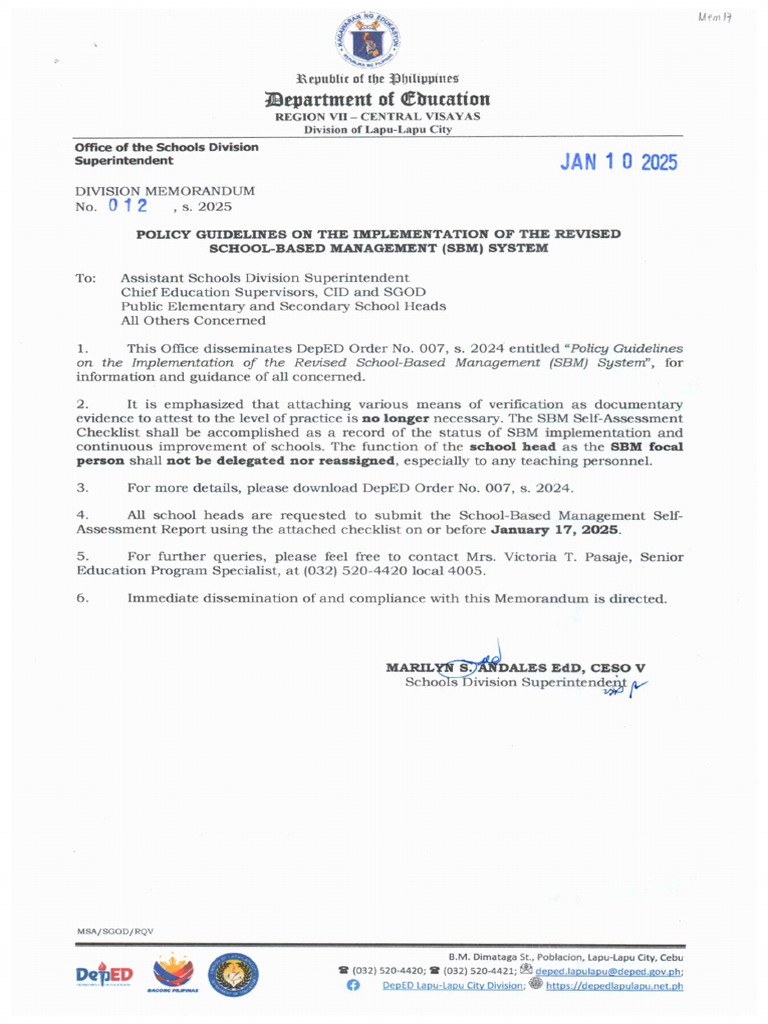 DM No. 012, S. 2025 - Policy Guidelines On The Implementation of The ...