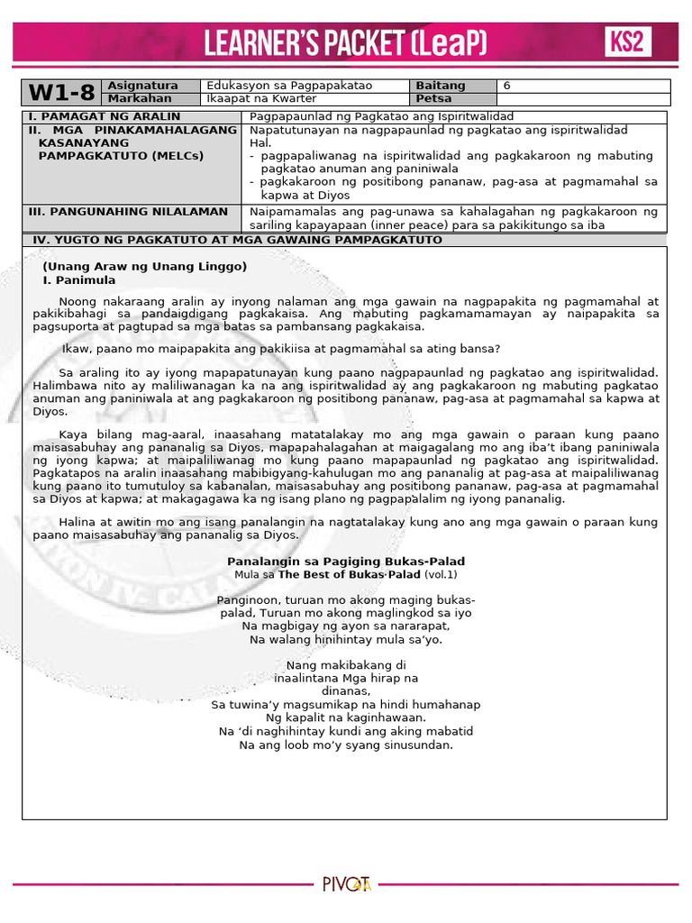 Q4 ESP 6 Week 1 8 | PDF