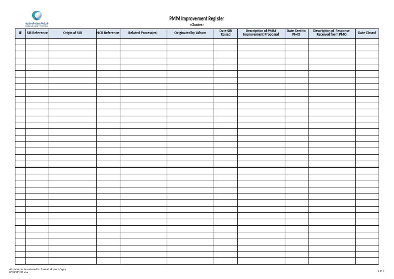 PMF 006 GOV 033 - 02 PMM Improvement Register | PDF