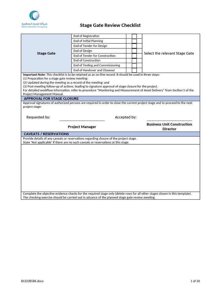 Stage Gate Review Checklist Template | PDF | Project Management ...