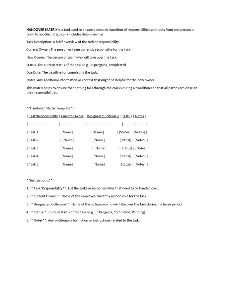 Handover Matrix Template | PDF