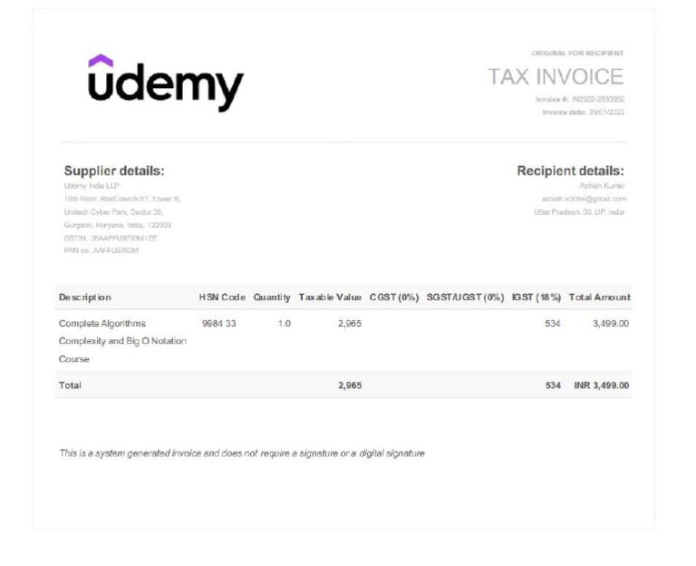 Converted Udemy Invoice | PDF
