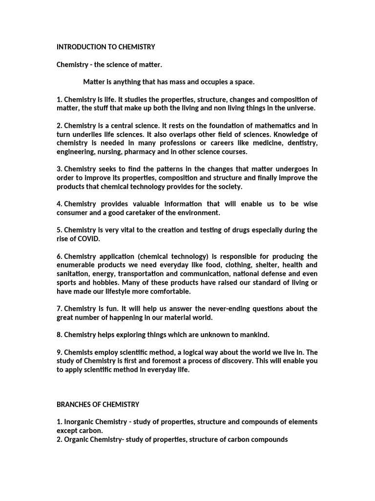Introduction To Chemistry | PDF | Chemistry | Chemical Substances