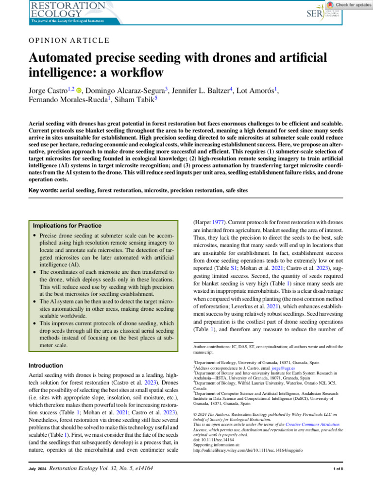 Restoration Ecology - 2024 - Castro - Automated Precise Seeding With Drones and Artificial ...