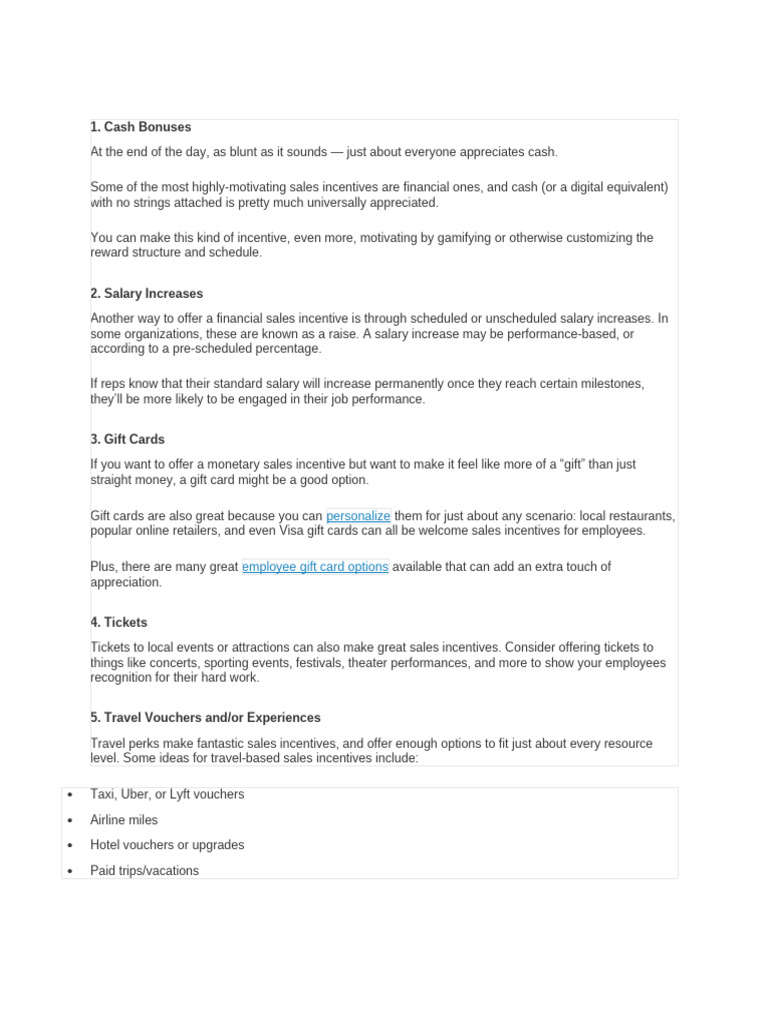 20 Incentives Ideas For Sales Teams | PDF | Incentive | Employee Benefits