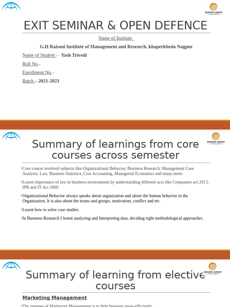 MBA Exit Seminar Summary 2023 | PDF | Marketing | Skill