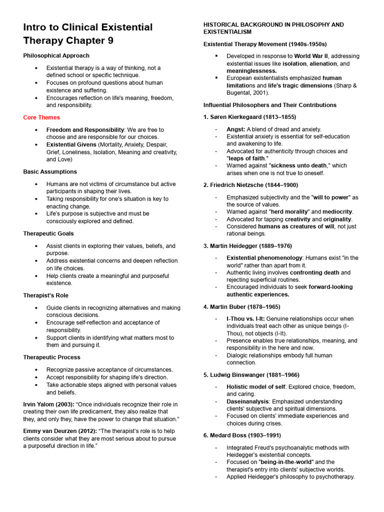 Existential Therapy Reviewer | PDF | Existentialism | Psychotherapy