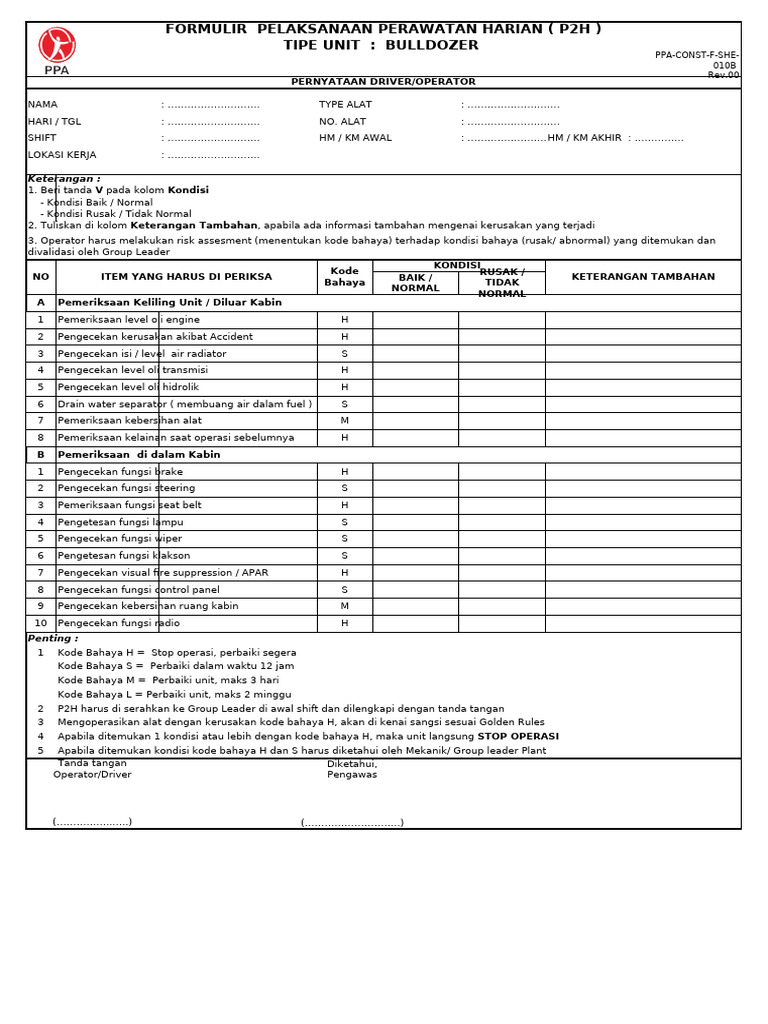 Ppa Const F She 010b p2h Dozer | PDF