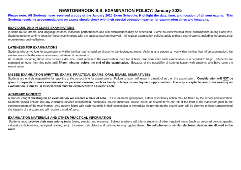 Newtonbrook S.S. January 2025 Exam Policy | PDF | Academic Dishonesty ...