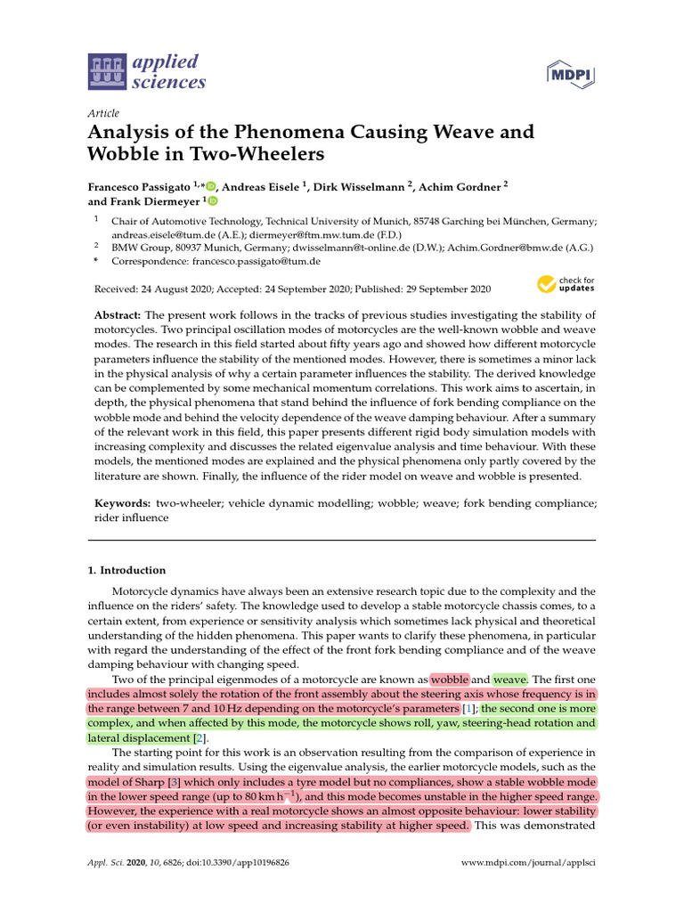 Applied Sciences: Analysis of The Phenomena Causing Weave and Wobble in ...