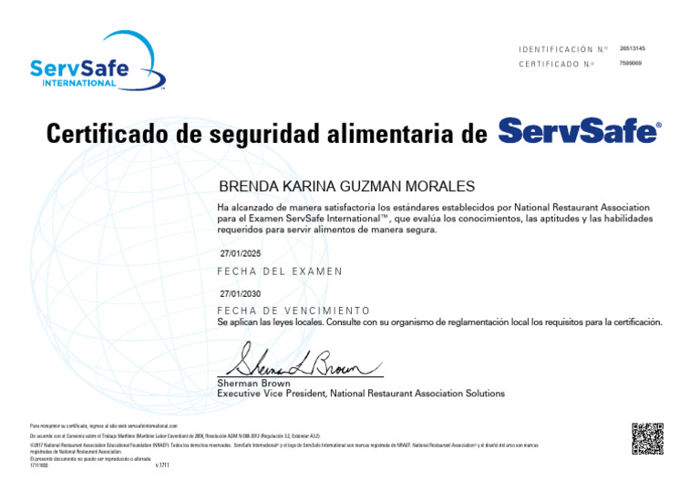 Certificado ServSafe | PDF