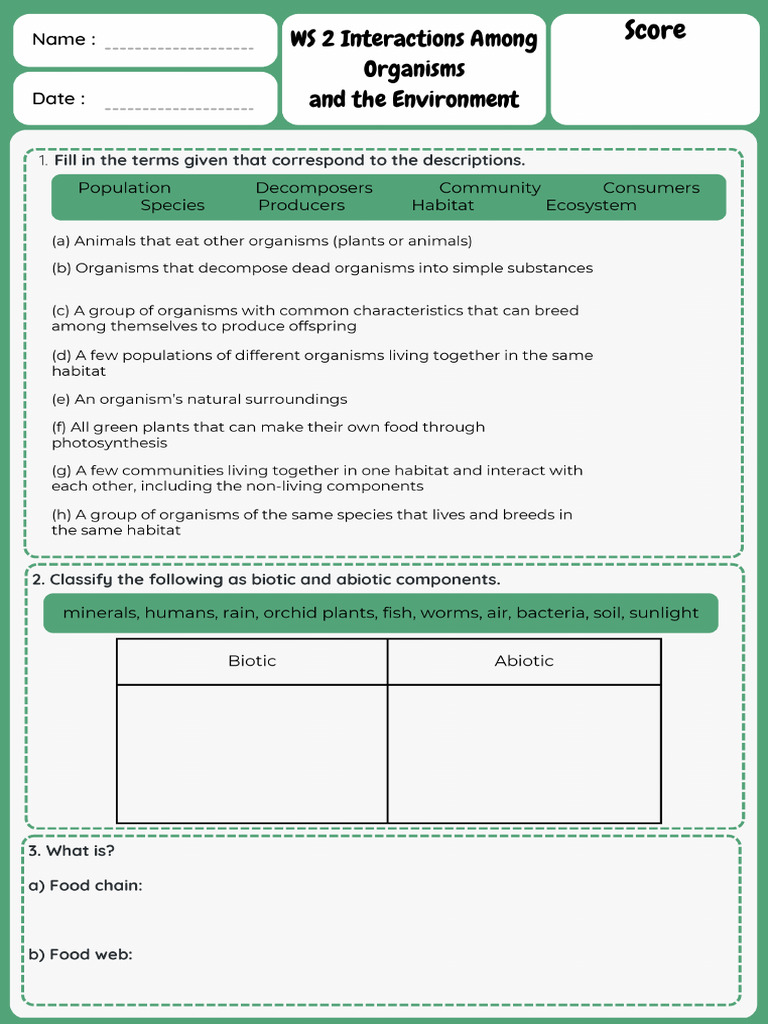 WS 2 Interactions Among Organisms and The Environment | PDF