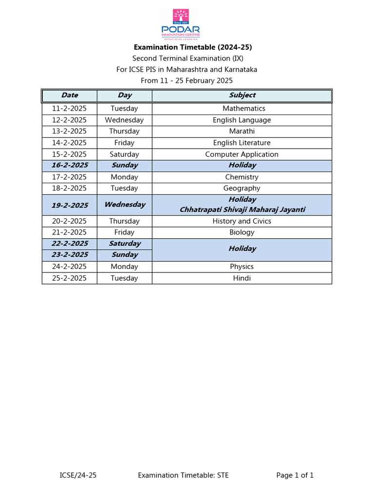 Revised IX STE Timetable 24-25 | PDF