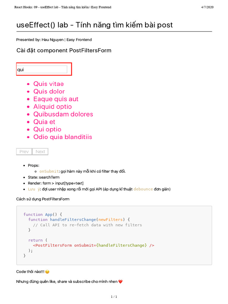 s9 React Hooks UseEffect Search | PDF