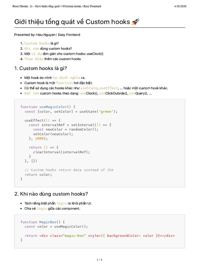 s11 React Hooks Custom Hooks UseClock | PDF