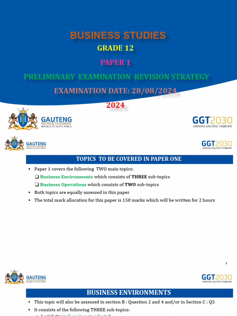 Grade 12 Business Studies Exam Guide | PDF | Strategic Management ...