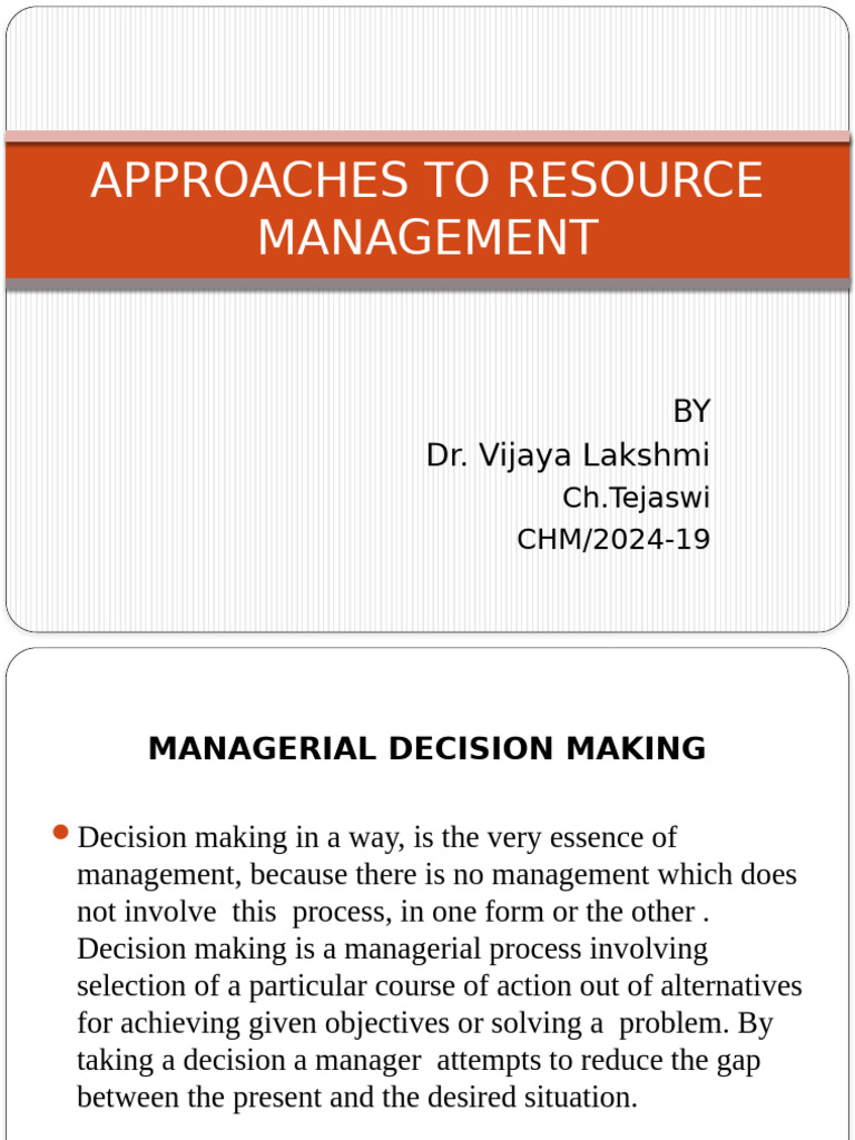 Approaches To Resource Management | PDF | Decision Making | Risk