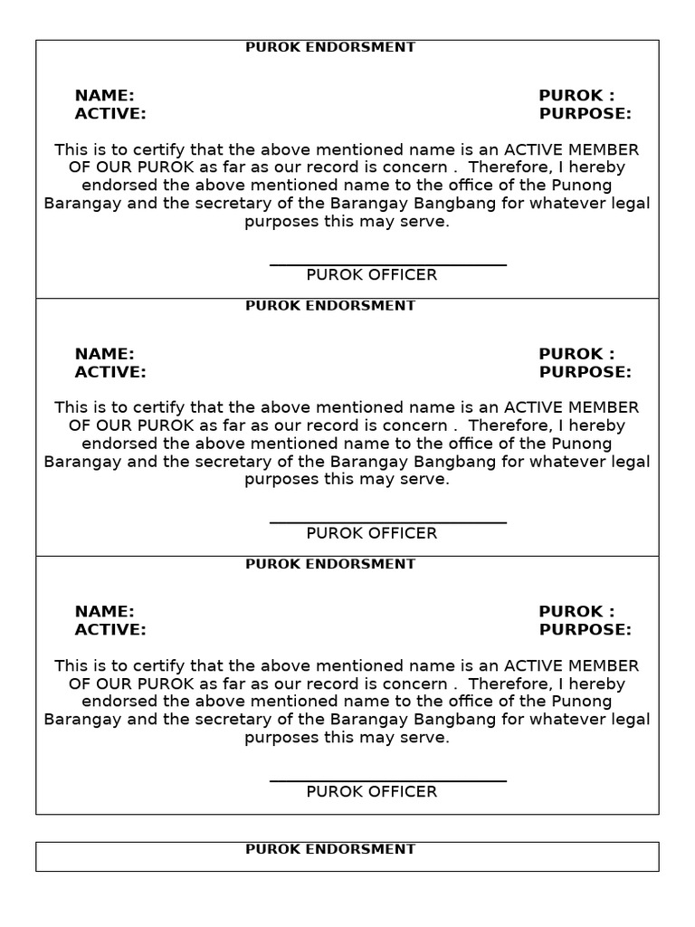 updated PUROK ENDORSMENT | PDF