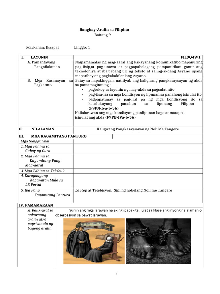 LESSON-PLAN-COT-Filipino-9-4th-Quarter (UNANG LINGGO) | PDF