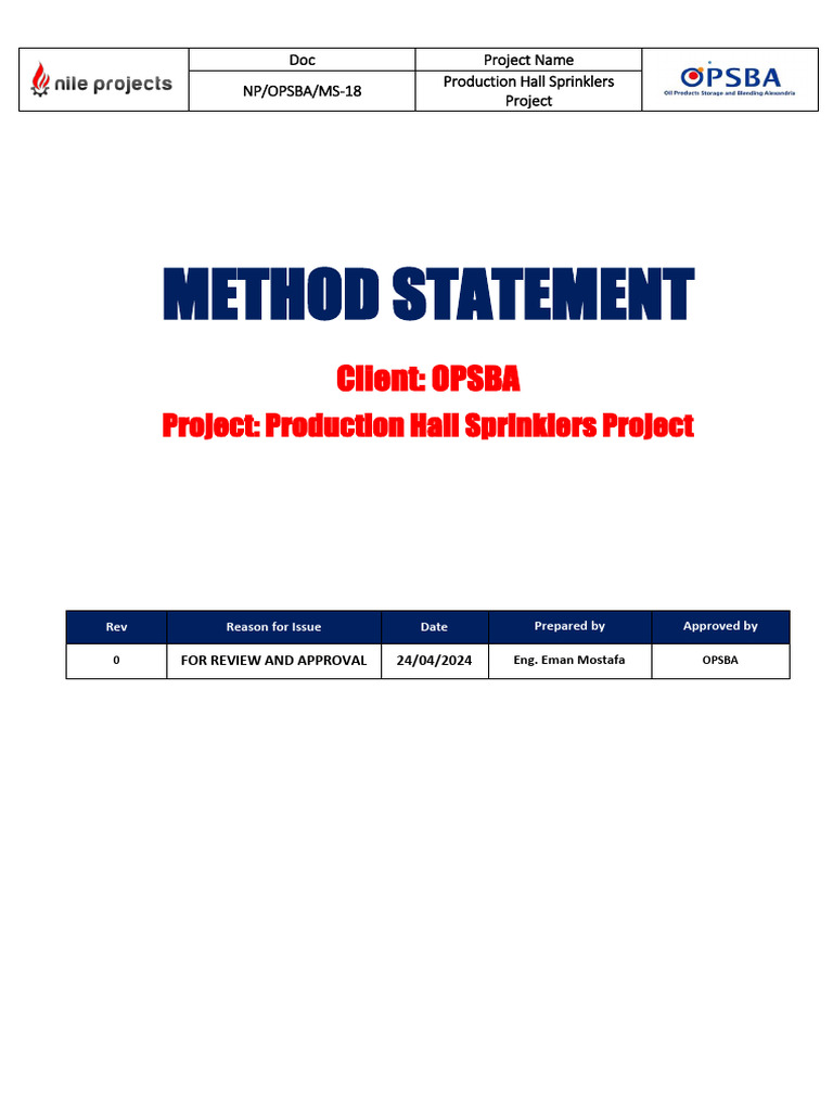 OPSBA-Production Hall Sprinklers Project- Method Statement | PDF ...